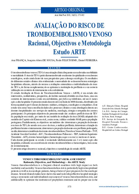 (PDF) [Venous thromboembolism's risk assessment: rationale, objectives, and methodology--the ...