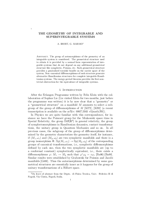 (PDF) The geometry of integrable and superintegrable systems