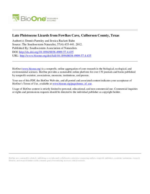 (PDF) Late Pleistocene Lizards from Fowlkes Cave, Culberson County, Texas