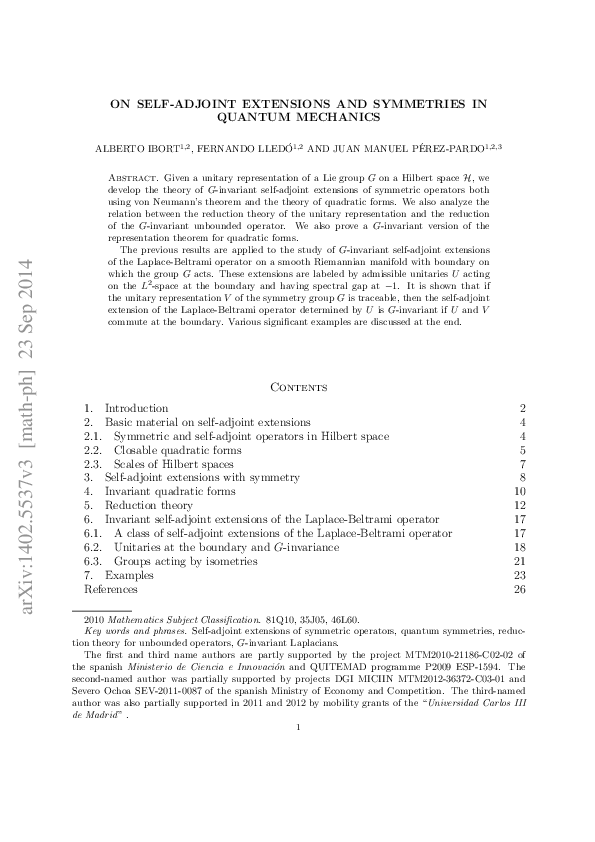 (PDF) On self-adjoint extensions and quantum symmetries