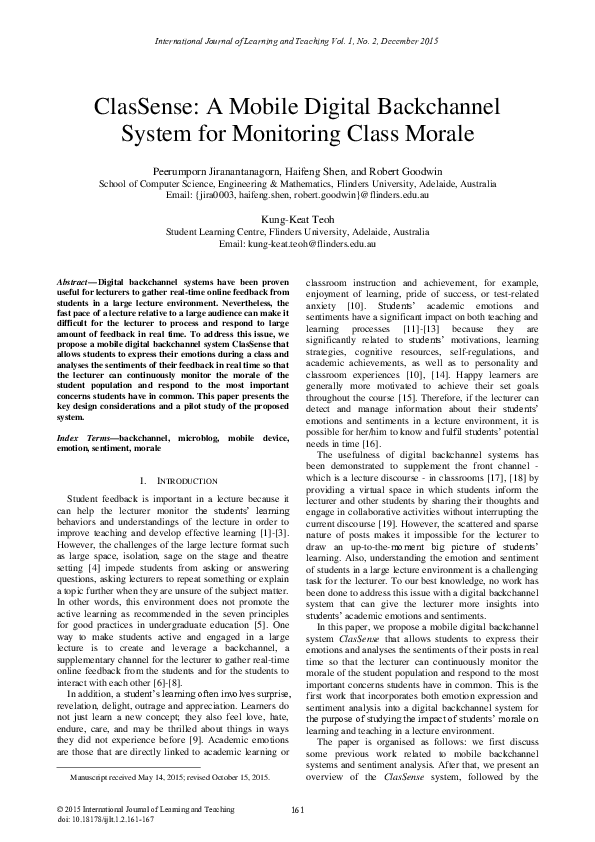 (PDF) ClasSense: A Mobile Digital Backchannel System for Monitoring ...