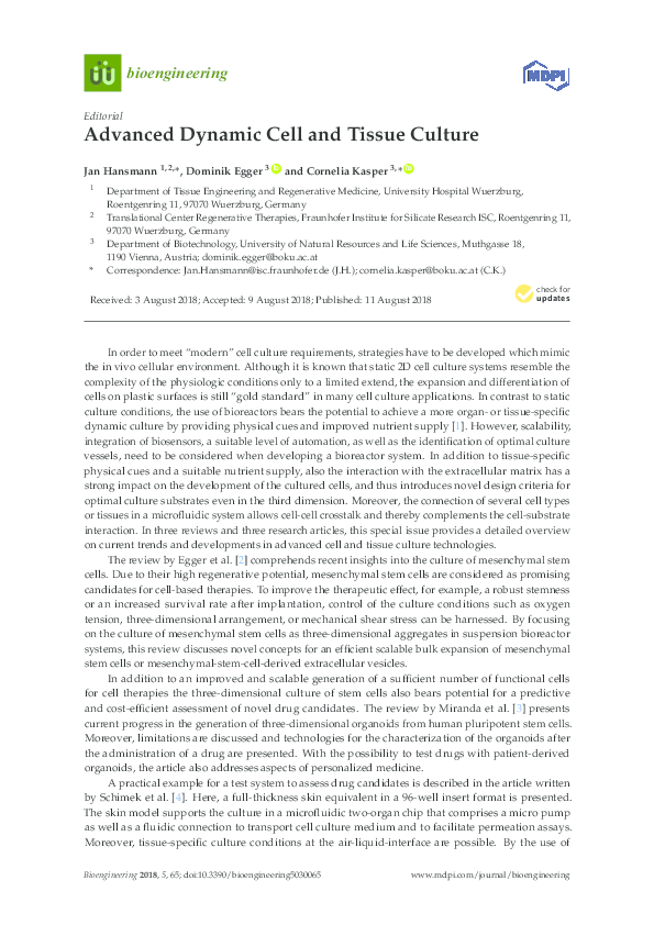 (PDF) Advanced Dynamic Cell and Tissue Culture