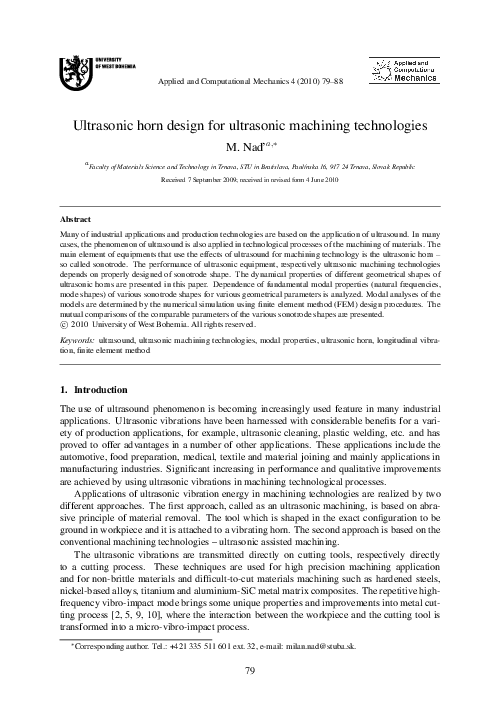 (PDF) Ultrasonic horn design for ultrasonic machining technologies