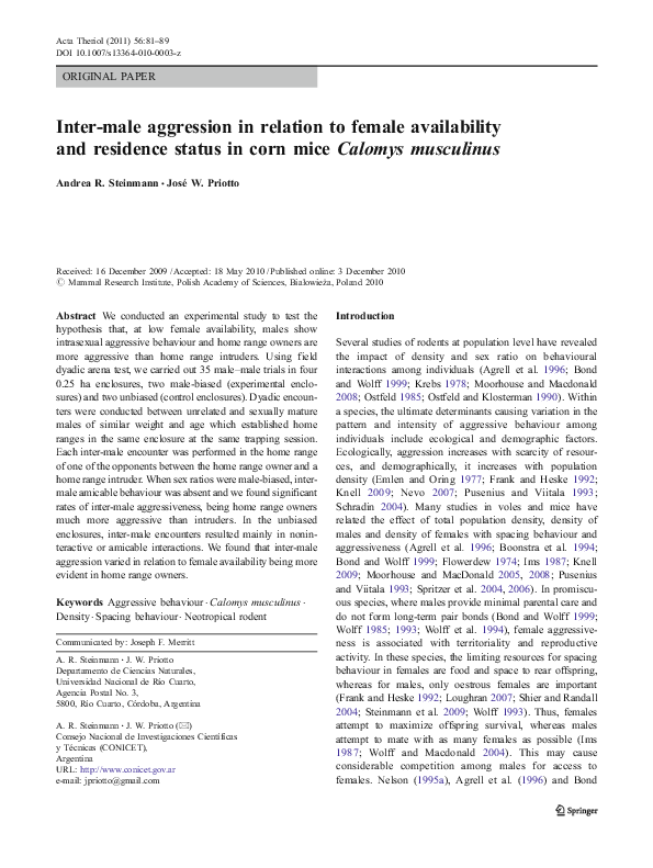(PDF) Inter-male aggression in relation to female availability and ...