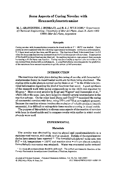 (PDF) Some aspects of curing novolac with hexamethylenetetramine