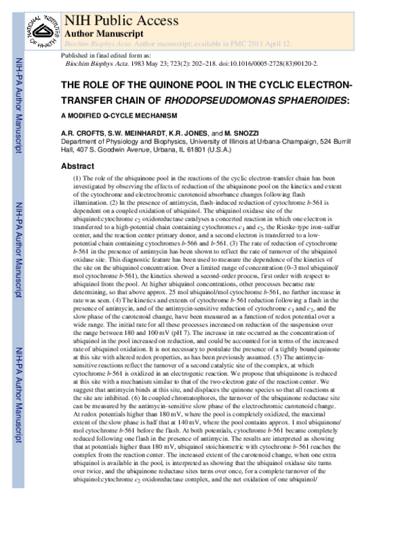 (PDF) The role of the quinone pool in the cyclic electron-transfer ...