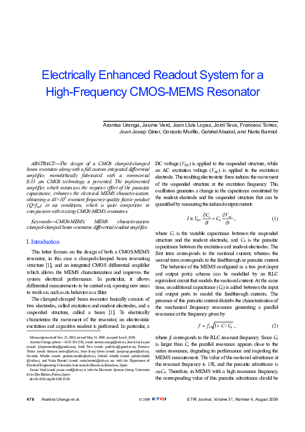 (PDF) Electrically Enhanced Readout System for a High-Frequency CMOS-MEMS Resonator