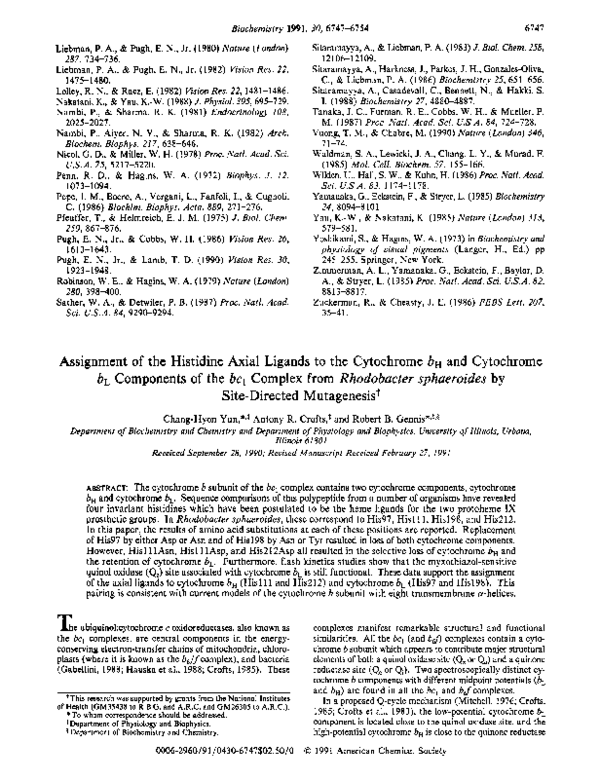 (PDF) Assignment of the histidine axial ligands to the cytochrome bH ...