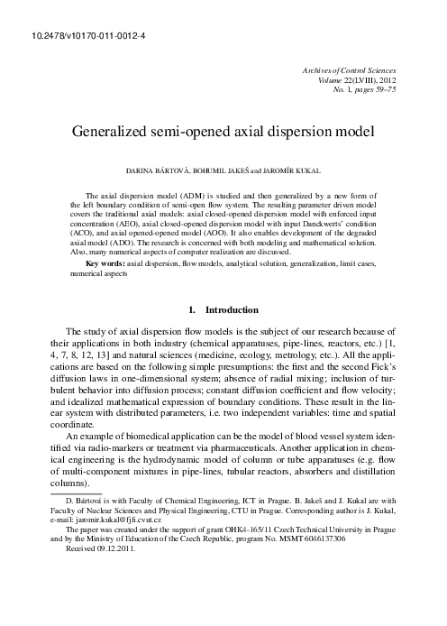(PDF) Generalized semi-opened axial dispersion model