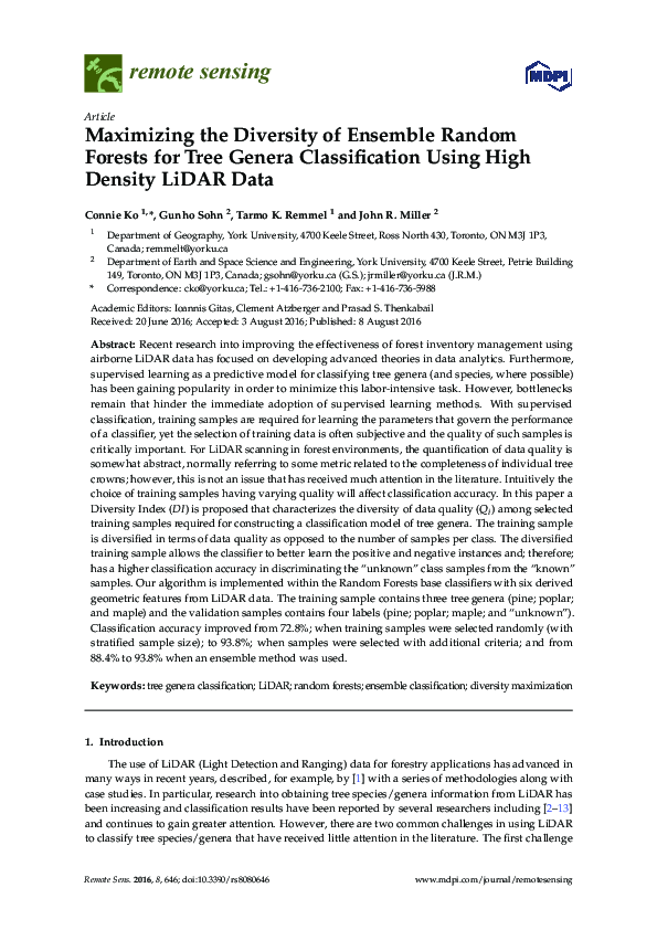 Pdf Maximizing The Diversity Of Ensemble Random Forests For Tree Genera Classification Using