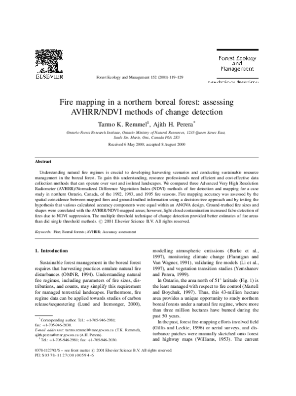(PDF) Fire mapping in a northern boreal forest: assessing AVHRR/NDVI methods of change detection