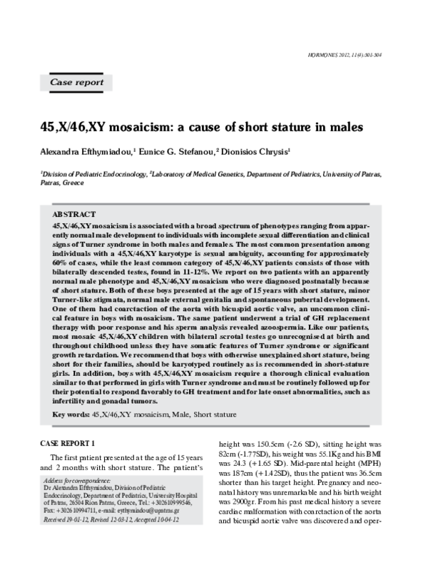(PDF) 45,X/46,XY mosaicism: a cause of short stature in males