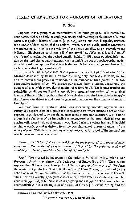 (PDF) Fixed Characters for p-Groups of Operators
