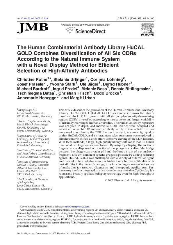 (PDF) The human combinatorial antibody library HuCAL GOLD combines ...