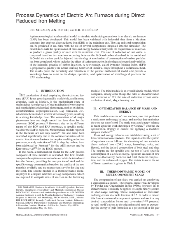 (PDF) Process dynamics of electric arc furnace during direct reduced ...