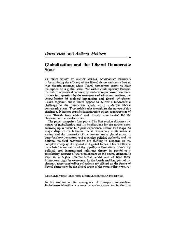 (PDF) Globalization and the Liberal Democratic State