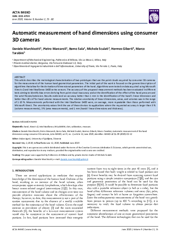 (PDF) Automatic measurement of the hand dimensions using consumer 3D ...