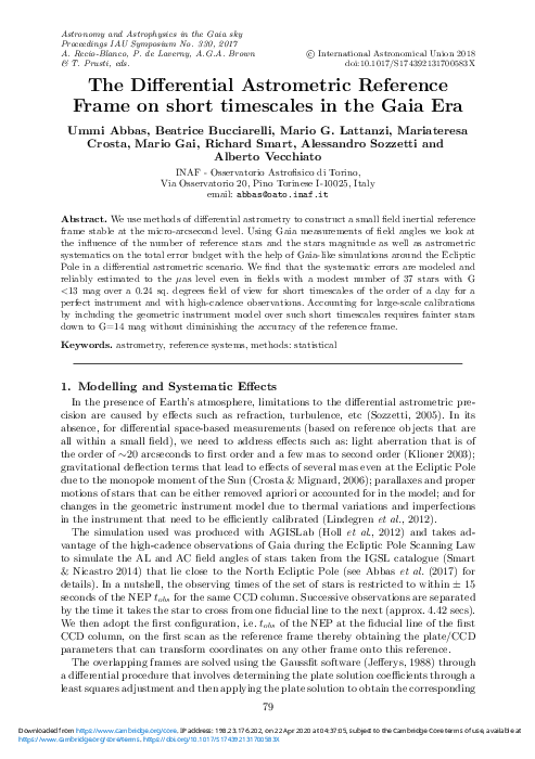 (PDF) The Differential Astrometric Reference Frame on short timescales ...