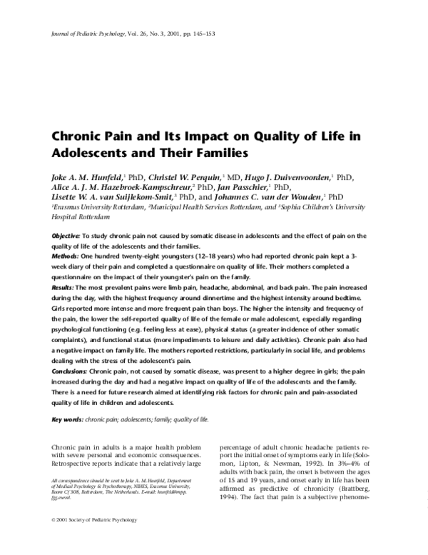 (PDF) Chronic Pain and Its Impact on Quality of Life in Adolescents and ...
