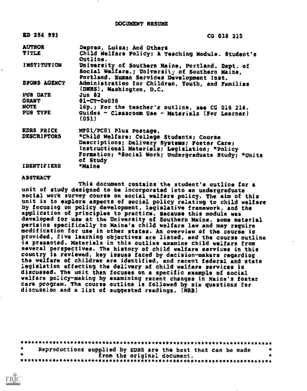 (PDF) Child Welfare Policy: A Teaching Module. Student's Outline