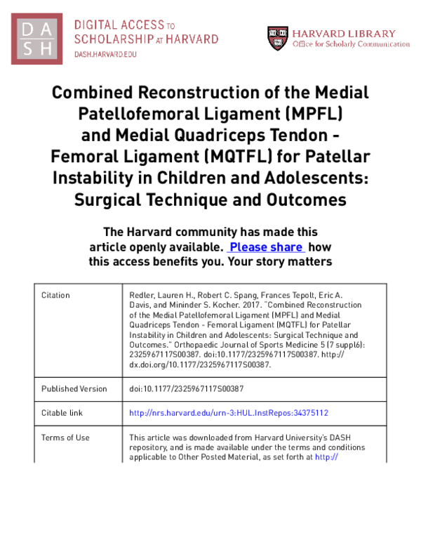(PDF) Combined Reconstruction of the Medial Patellofemoral Ligament ...