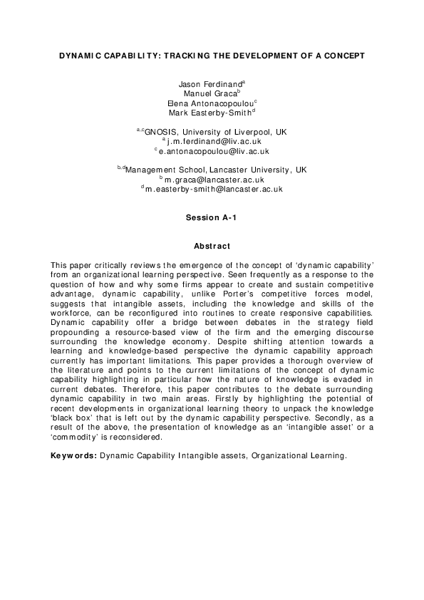 (PDF) Dynamic capability: tracking the development of a concept