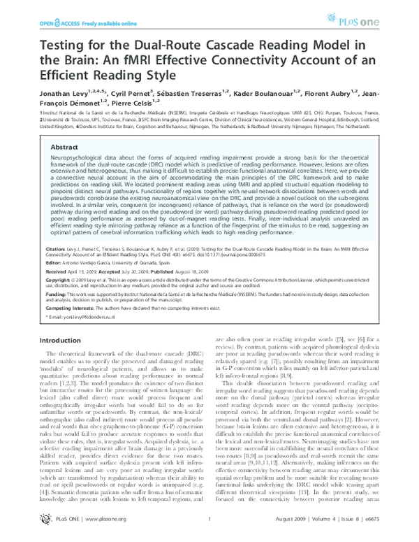 (PDF) Testing for the Dual-Route Cascade Reading Model in the Brain: An ...