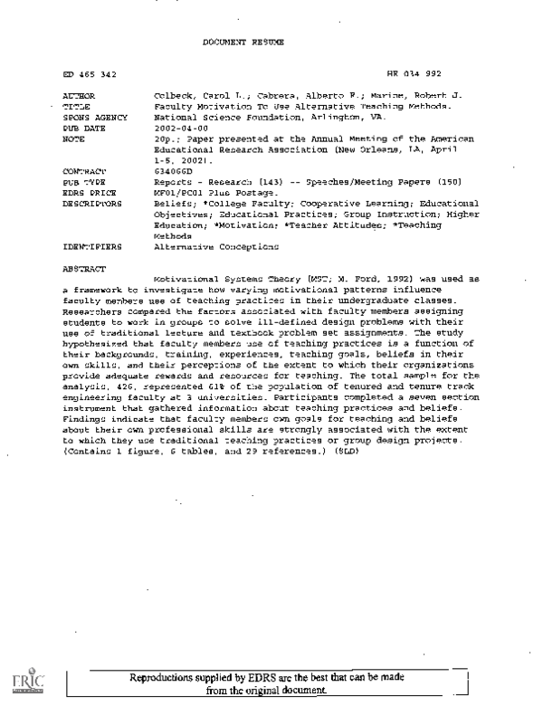 (PDF) Faculty Motivation To Use Alternative Teaching Methods