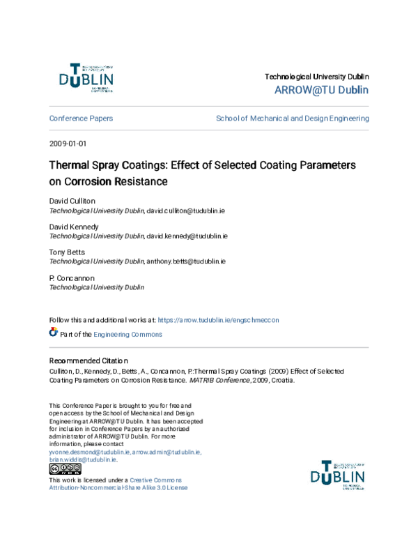 (PDF) Thermal Spray Coatings: Effect of Selected Coating Parameters on ... (PDF) Thermal Spray Coatings: Effect of Selected Coating Parameters on ...
