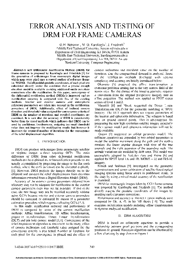 (PDF) Error Analysis and Testing of DRM for Frame Cameras