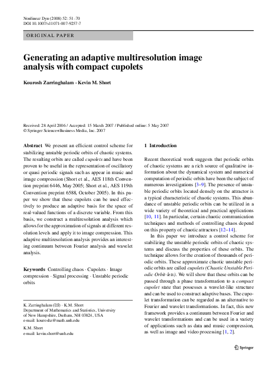 (PDF) Generating an adaptive multiresolution image analysis with compact cupolets