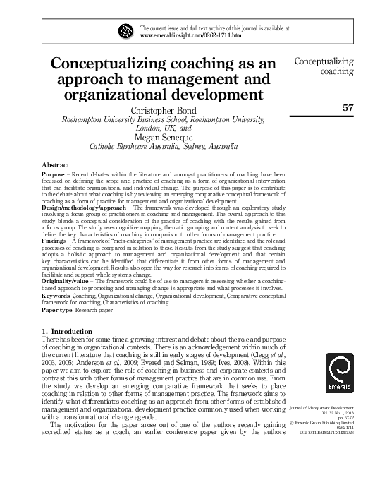 (PDF) Conceptualizing coaching as an approach to management and organizational development