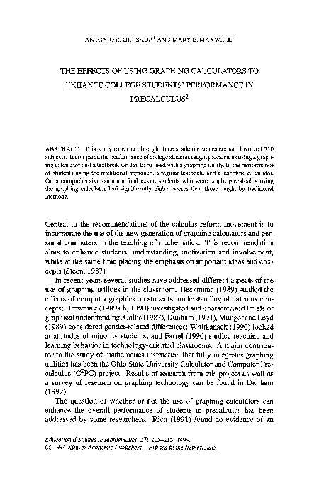 (PDF) The effects of using graphing calculators to enhance college ...