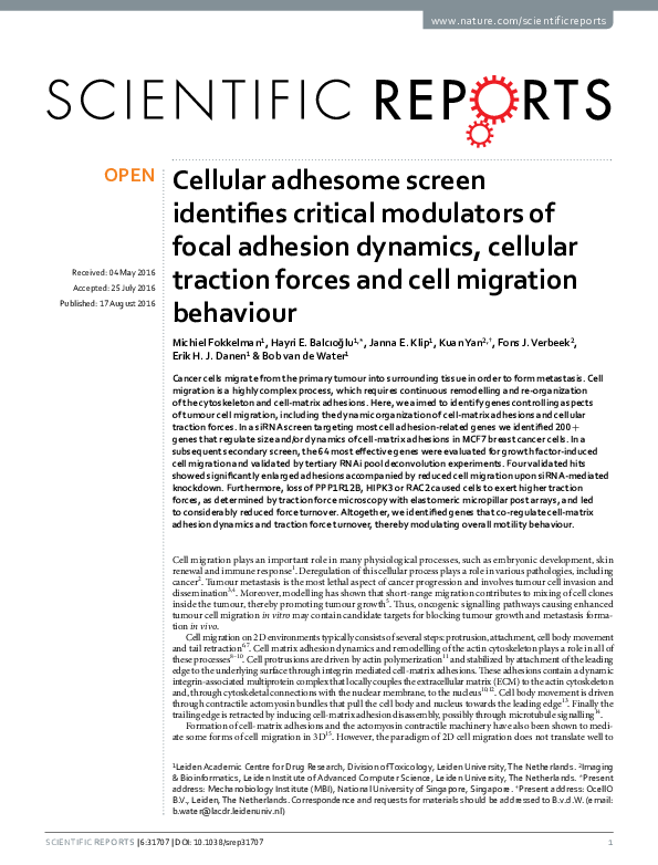 (PDF) Cellular adhesome screen identifies critical modulators of focal ...