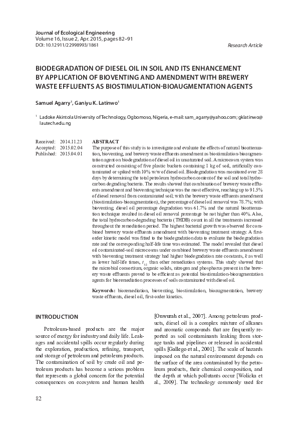 (PDF) Biodegradation of Diesel Oil in Soil and Its Enhancement by ...