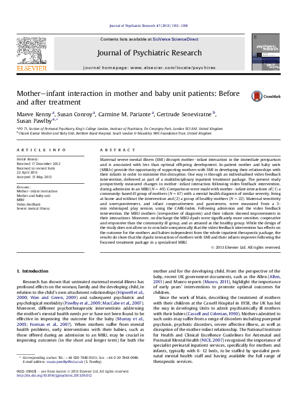(PDF) Mother–infant interaction in mother and baby unit patients ...