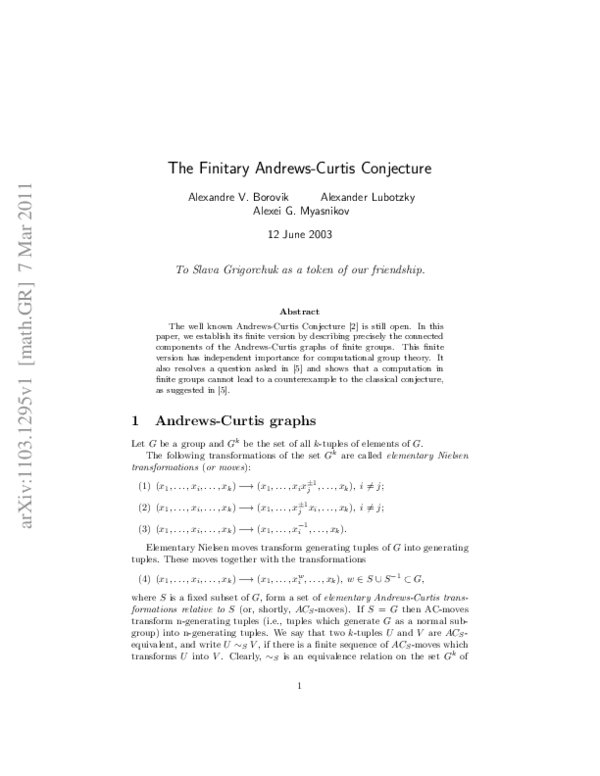 (PDF) The Finitary Andrews-Curtis Conjecture
