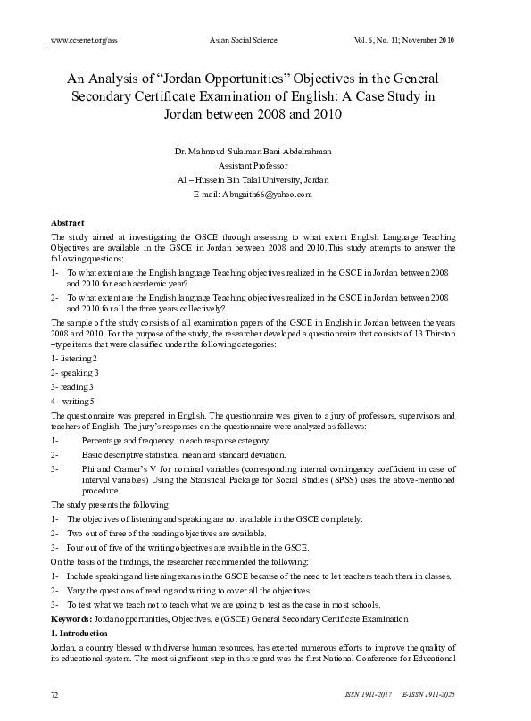 (PDF) An Analysis of “Jordan Opportunities” Objectives in the General ...