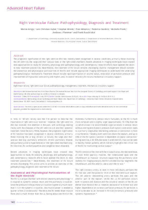 (PDF) Right Ventricular Failure: Pathophysiology, Diagnosis and Treatment