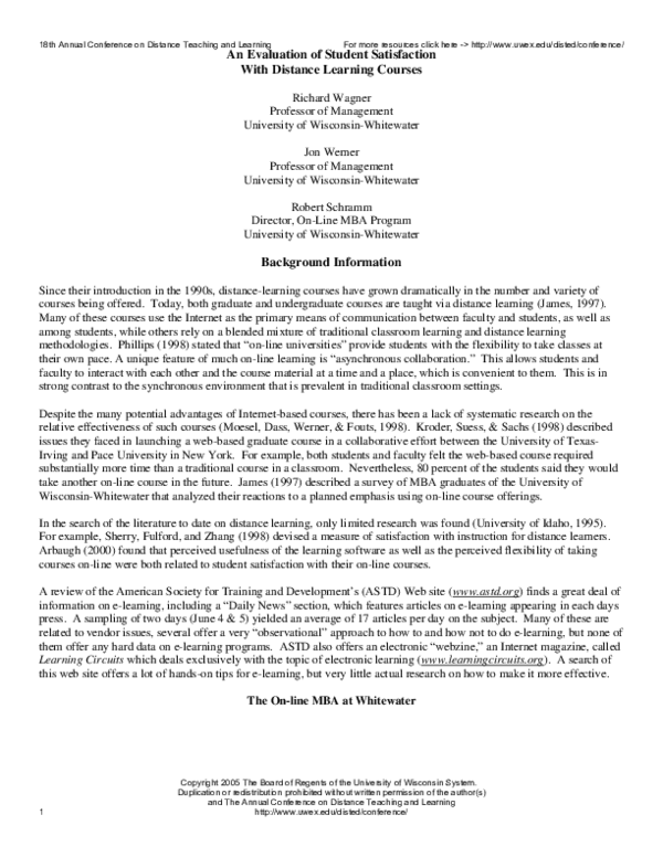 (PDF) An evaluation of student satisfaction with distance learning courses