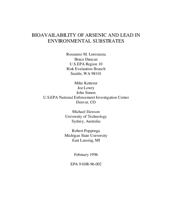 (PDF) Bioavailability of arsenic and lead in environmental substrates