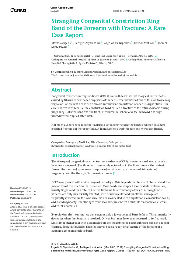 (PDF) Strangling Congenital Constriction Ring Band of the Forearm with ...