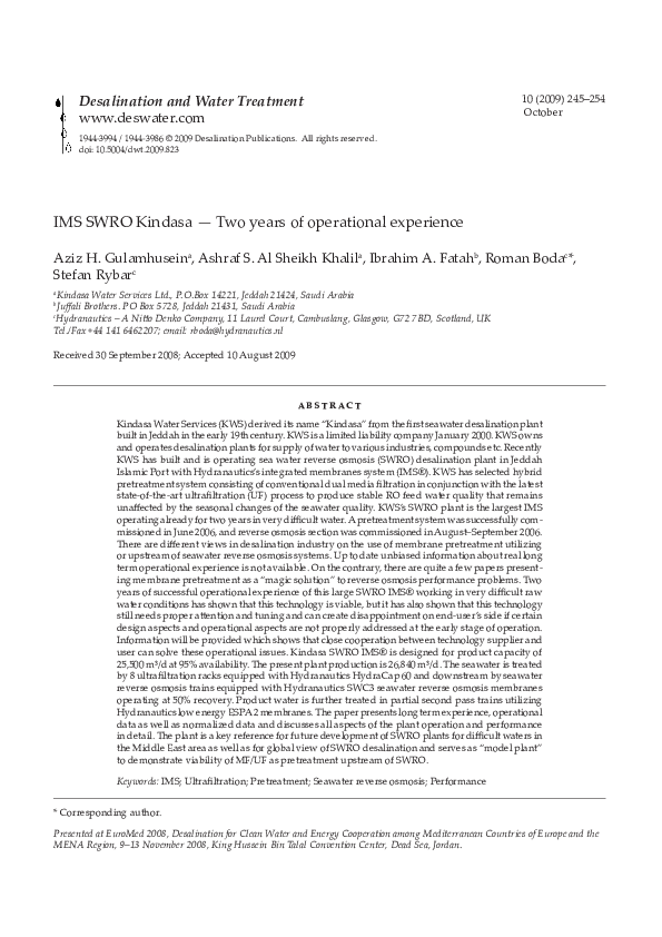 (PDF) IMS SWRO Kindasa — Two years of operational experience