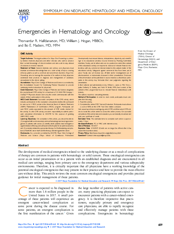 (PDF) Emergencies in Hematology and Oncology