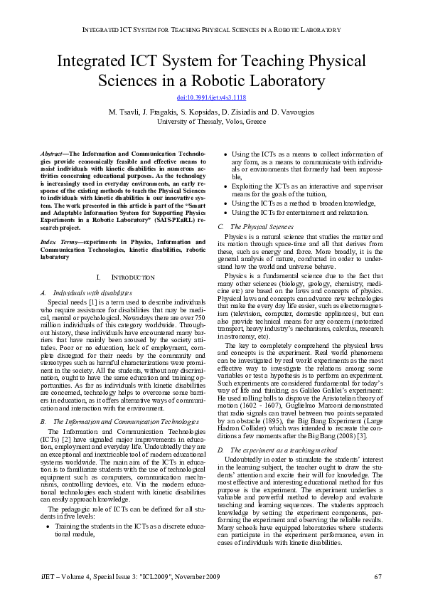 (PDF) Integrated ICT System for Teaching Physical Sciences in a Robotic ...