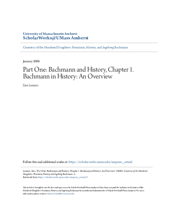 (PDF) Part One: Bachmann and History, Chapter 1. Bachmann in History: An Overview
