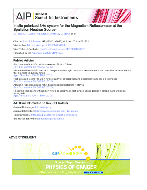 (PDF) In situ polarized 3He system for the Magnetism Reflectometer at ...
