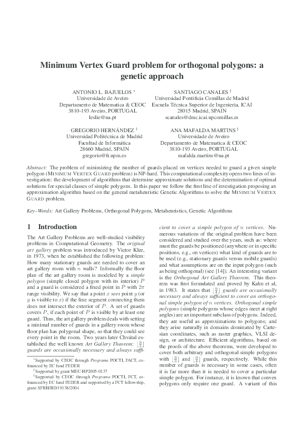 Pdf Minimum Vertex Guard Problem For Orthogonal Polygons A Genetic Approach