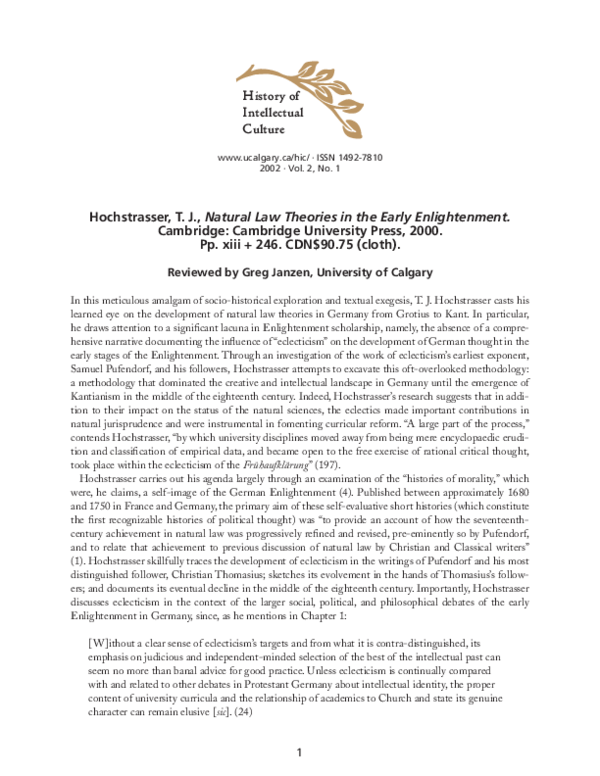 (PDF) Natural Law Theories in the Early Enlightenment
