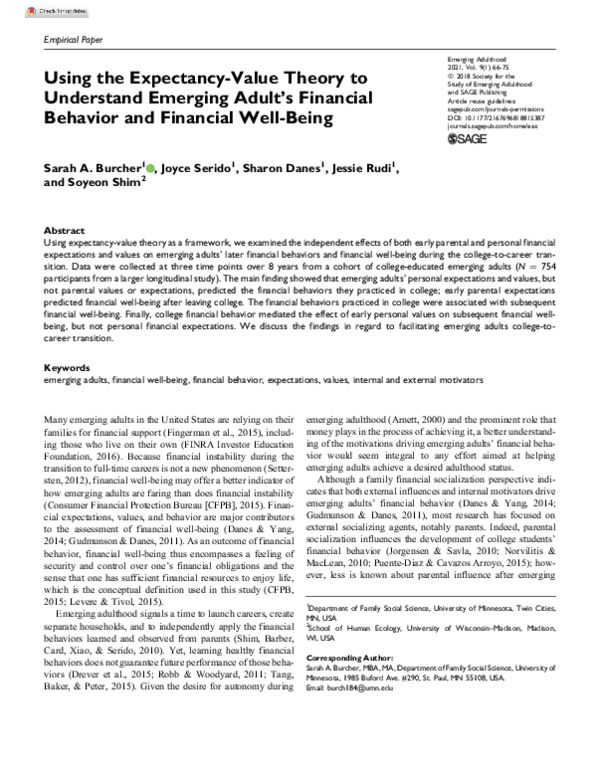(PDF) Using the Expectancy-Value Theory to Understand Emerging Adult’s ...